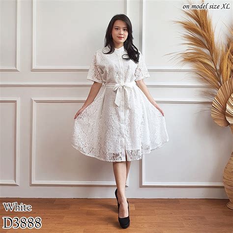 Ld 100 Dress Gaun Putih Formal Brukat Brokat Premium Furing High