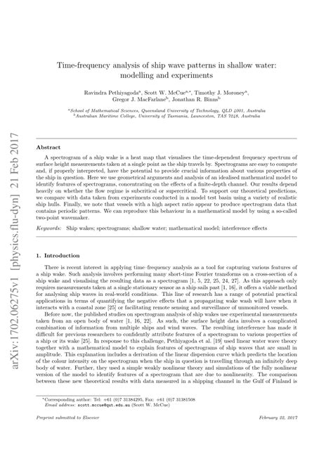 PDF Time Frequency Analysis Of Ship Wave Patterns In Shallow Water Modelling And Experiments