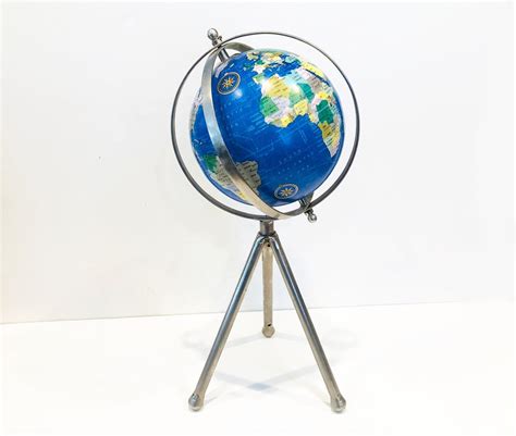 Unique Double Axis Globe With Silver Metal Tripod Stand Small 6 Inch Globe Deep Blue Oceans