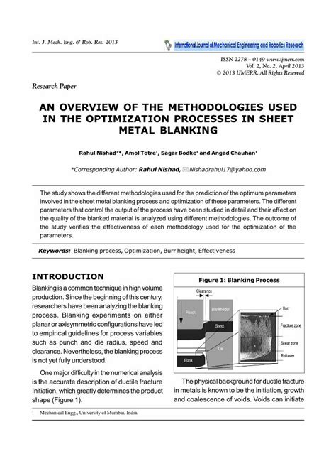 Pdf An Overview Of The Methodologies Used In … The Optimization Processes In Sheet Metal