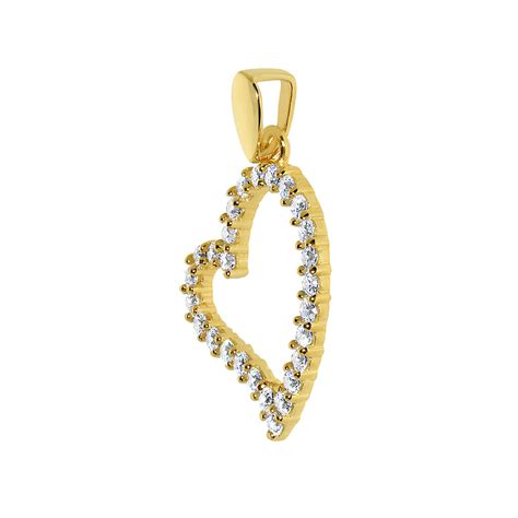 Genuine 14k Yellow Gold 078 Cubic Zirconia Open Heart Pendant