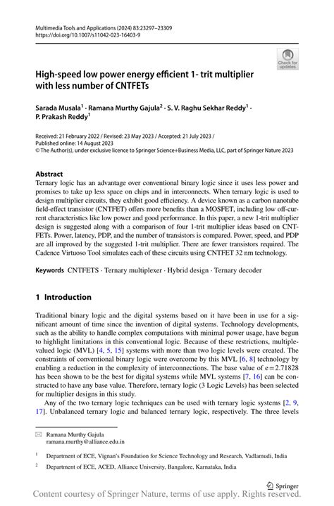 High Speed Low Power Energy Efficient 1 Trit Multiplier With Less Number Of Cntfets