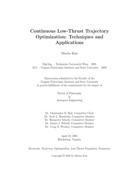 Continuous Low Thrust Trajectory Optimization Pdf Pdf Spacecraft Propulsion Optimal Control
