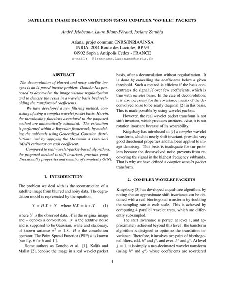 Pdf Satellite Image Deconvolution Using Complex Wavelet Packets