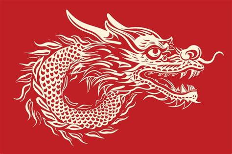 Китайский символ дракона на красном фоне Премиум Ai сгенерированный вектор