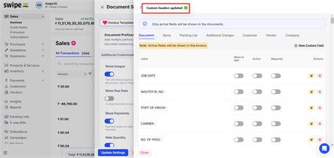 how to add custom field for the document on web general swipe