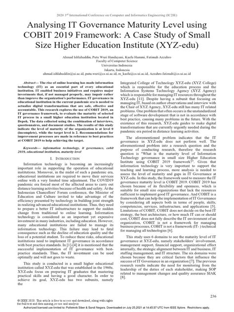 Analysing It Governance Maturity Level Using Cobit 2019 Framework A