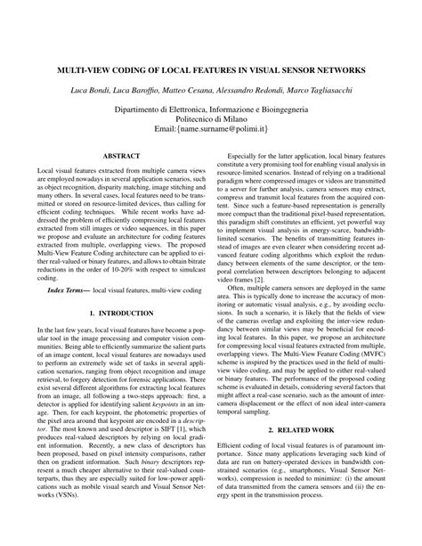Pdf Multi View Coding Of Local Features In Visual Sensor Networks