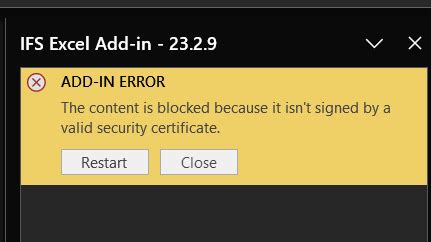 IFS Excel Add IN Error IFS Community