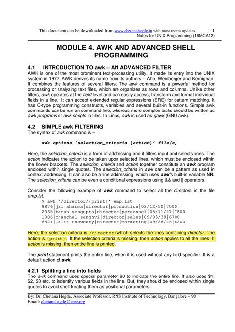 Module 4 16mca12 Unix Notes For Unix Programming 16mca12 By Dr