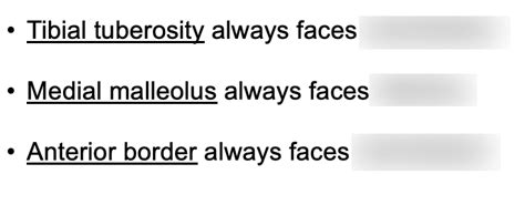 Tibia Left Vs Right Diagram Quizlet