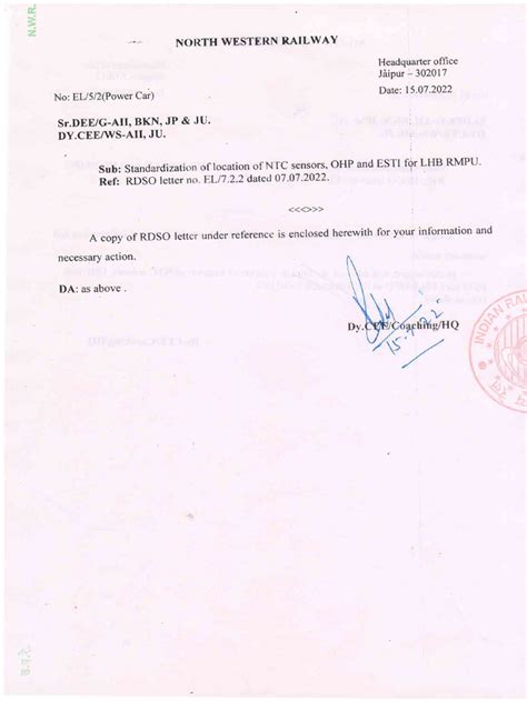 Standardization Of Location Of Ntc Sensors Ohp And Esti For Lhb Rmpu Pdf