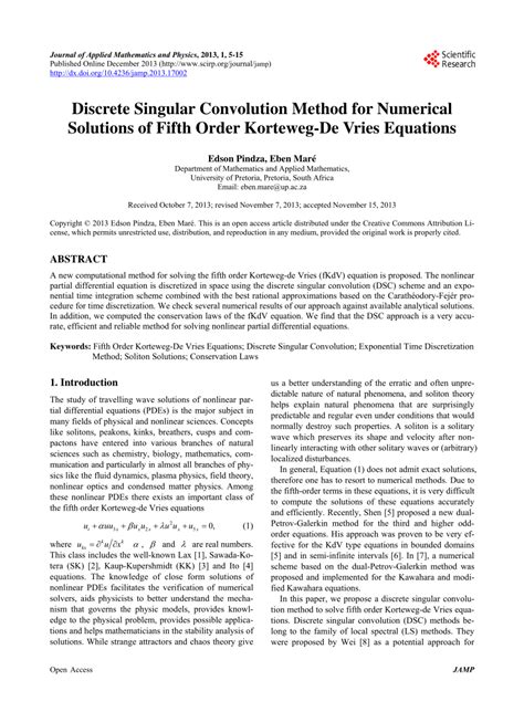 Pdf Discrete Singular Convolution Method For Numerical Solutions Of Fifth Order Korteweg De