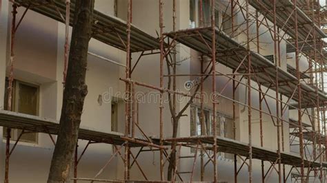 Construction Site With Scaffolding For Apartment Building Renovation Stock Video Video Of