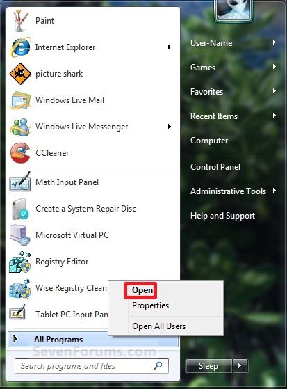 Start Menu All Programs In Windows 7 Restore Default Shortcuts