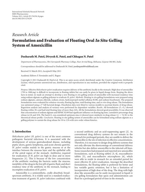 Pdf Formulation And Evaluation Of Floating Oral In Situ Gelling System Of Amoxicillin