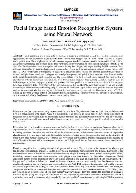 Pdf Facial Image Based Emotion Recognition System Using Neural Network