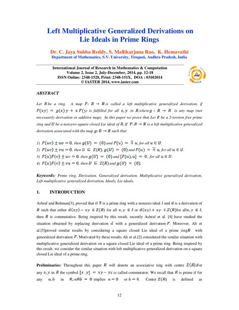 Pdf Left Multiplicative Generalized Derivations On Lie Ideals In