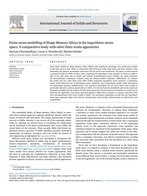 Pdf Finite Strain Modelling Of Shape Memory Alloys In The Logarithmic Strain Space A