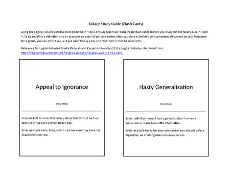 Fallacy Study Guide PHI UNV Fallacy Study Guide Flash Cards Using The Logical