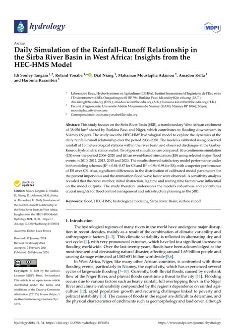 Pdf Daily Simulation Of The Rainfall Runoff Relationship In The Sirba River Basin In West