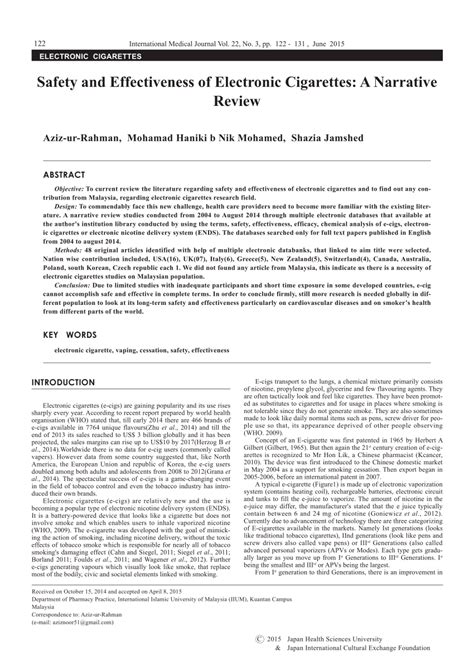 Pdf Safety And Effectiveness Of Electronic Cigarettes A Narrative Review
