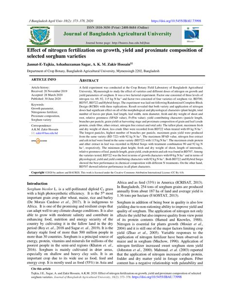 Pdf Effect Of Nitrogen Fertilization On Growth Yield And Proximate Composition Of Selected