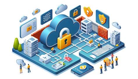 3d flat vector as cloud computing and network security with firewall