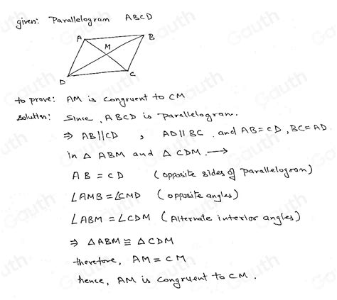 solved here is parallelogram abcd prove segment am is congruent to
