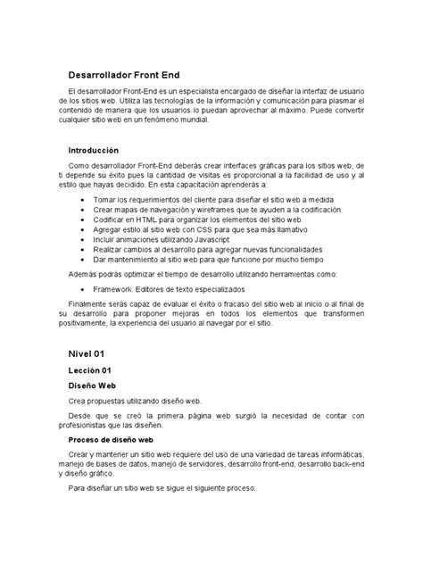 Desarrollador Front End Pdf Usabilidad Html
