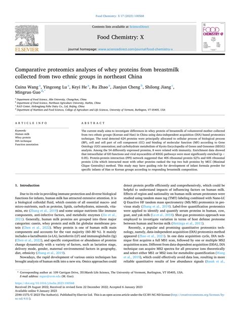 PDF Comparative Proteomics Analyses Of Whey Proteins From Breastmilk Collected From Two Ethnic