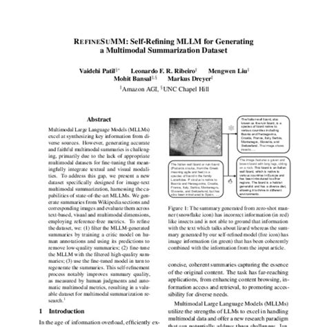 Refinesumm Self Refining Mllm For Generating A Multimodal Summarization Dataset Acl Anthology