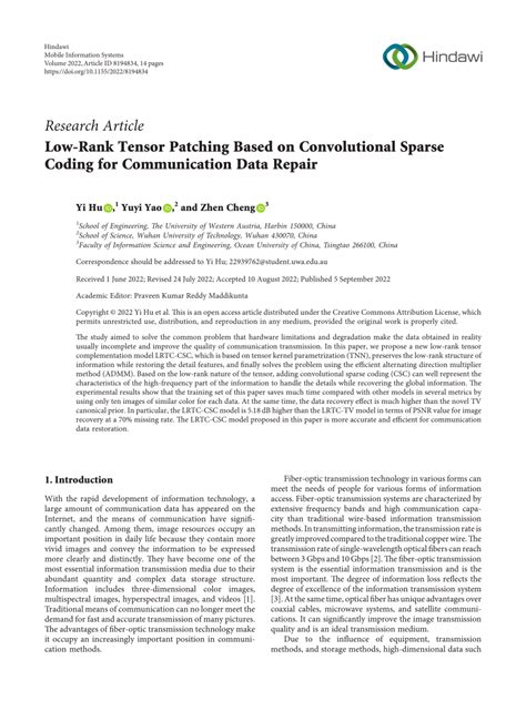 Pdf Low Rank Tensor Patching Based On Convolutional Sparse Coding For Communication Data Repair