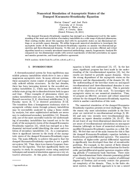 Pdf Numerical Simulation Of Asymptotic States Of The Damped Kuramoto Sivashinsky Equation