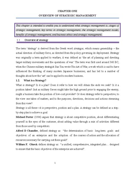 Chapter 1 Chapter 1 Strategic Management Lecture Note Chapter One