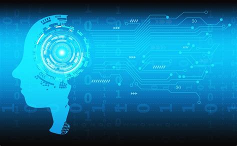 파란색 배경 온라인 사이버 보안 Conceptvector 그림을 통해 이진 코딩 처리의 Ai 로봇 프리미엄 벡터