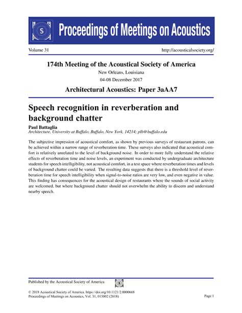 Pdf Speech Recognition In Reverberation And Background Chatter