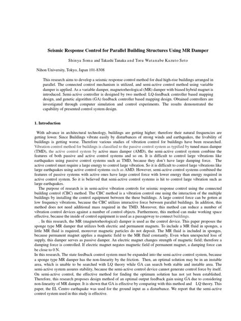 Pdf Seismic Response Control For Parallel Building Structures Using Mr Damper Dokumentips