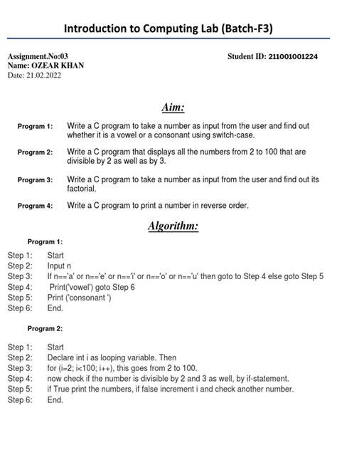 Assignment 3 Introduction To Computing Lab Batch F3 Pdf