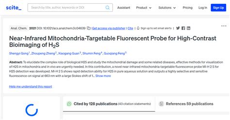 Near Infrared Mitochondria Targetable Fluorescent Probe For High Contrast Bioimaging Of H 2 S
