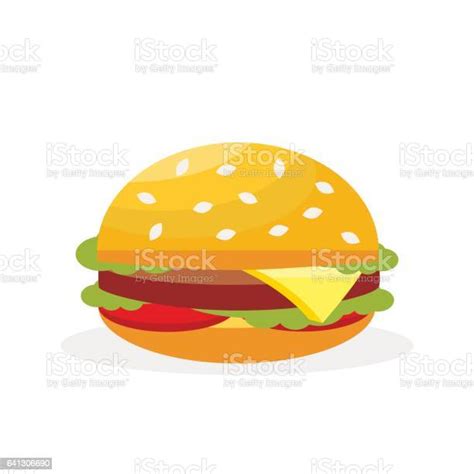 벡터 햄버거입니다 빠른 음식입니다 맛 있는 고기 야채와 치즈 샌드위치입니다 벡터 Eps10 흰색 배경에 고립 된 그림입니다 0명에 대한 스톡 벡터 아트 및 기타 이미지