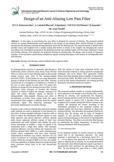 design of an anti aliasing low pass filter docslib