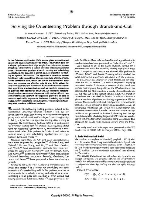 Pdf Solving The Orienteering Problem Through Branch And Cut