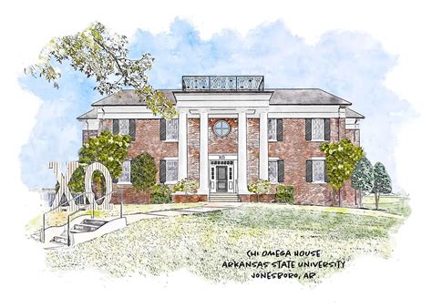 Chi Omega Omicron Zeta Chapter House A State Art Print Ornament Bid