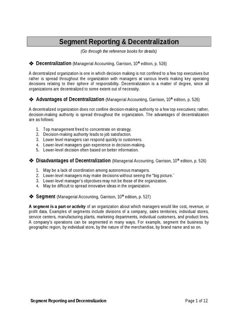 Segment Reporting Return On Investment Management Accounting