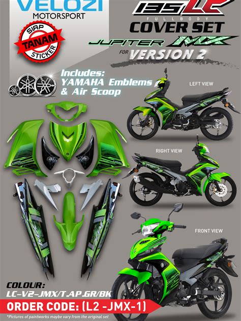 COVERSET YAMAHA LC LC V JUPITER MX GREEN BLACK LC JMX HIJAU HITAM BODYSET SIAP TANAM