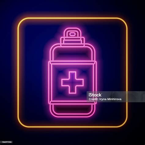검은 색 배경에 분리 디스펜서 아이콘 액체 항균 비누의 빛나는 네온 병 살 균 소독 위생 스킨 케어 벡터 건강관리와 의술에 대한 스톡 벡터 아트 및 기타 이미지 Istock