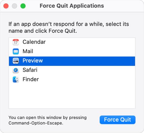 Force Quit Applications Window