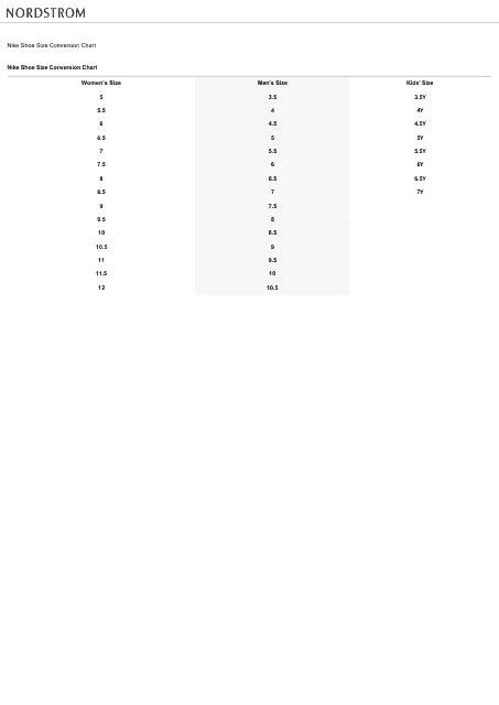 Nike Shoe Size Conversion Chart Nordstrom Download Printable Pdf Templateroller