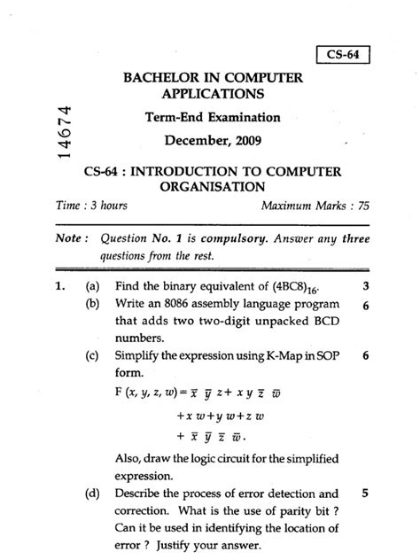 cs 64 bachelor in computer applications term end examination december 2009 cs 64 pdf c